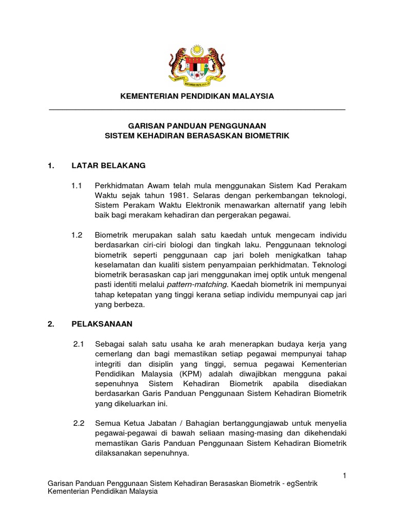 Panduan Sistem Kehadiran Biometrik | PDF