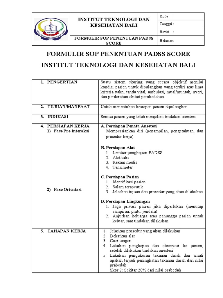 SOP Penentuan PADSS Score | PDF