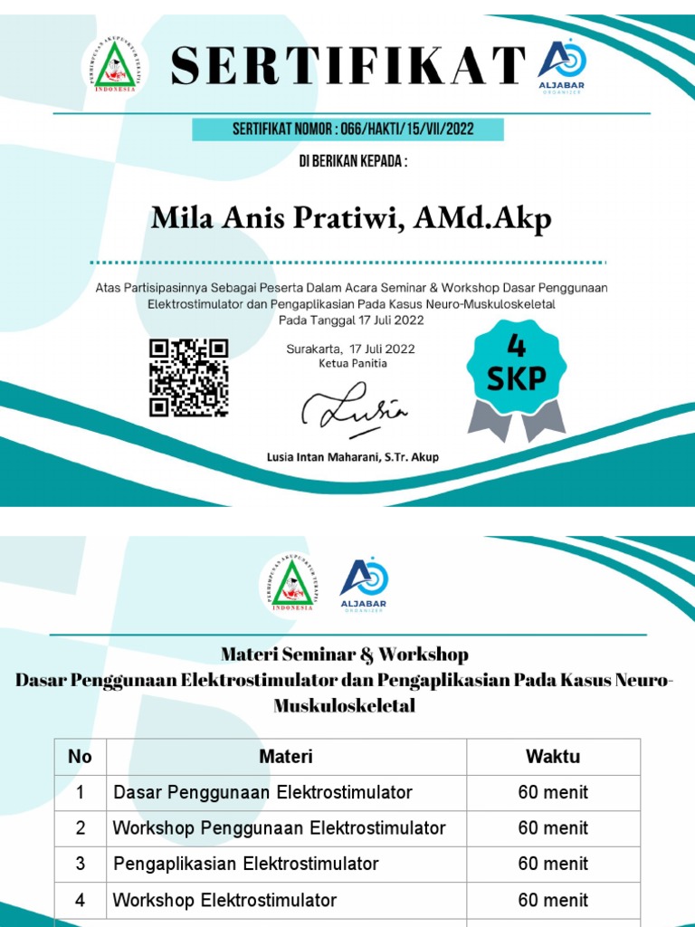 Sertifikat - Mila Anis Pratiwi, AMd.Akp | PDF