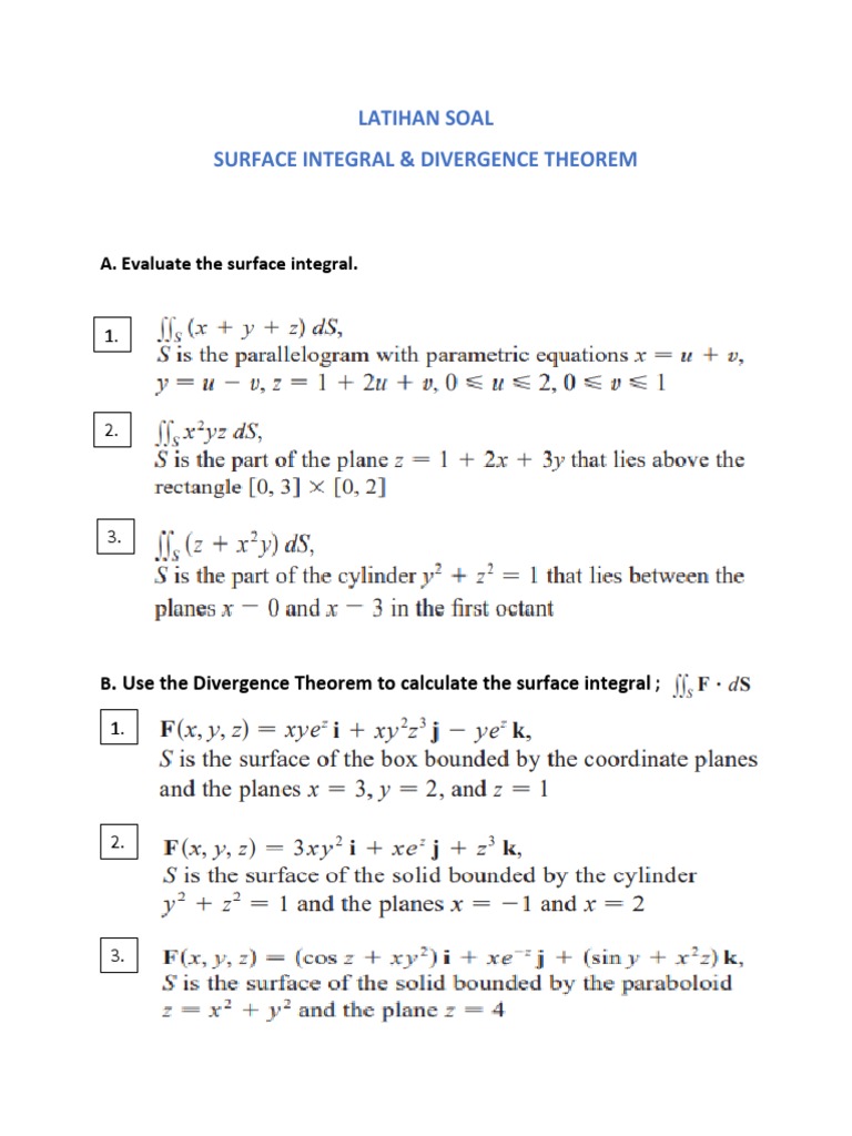 Latihan Soal Surface Integral & Divergence Theorem | PDF