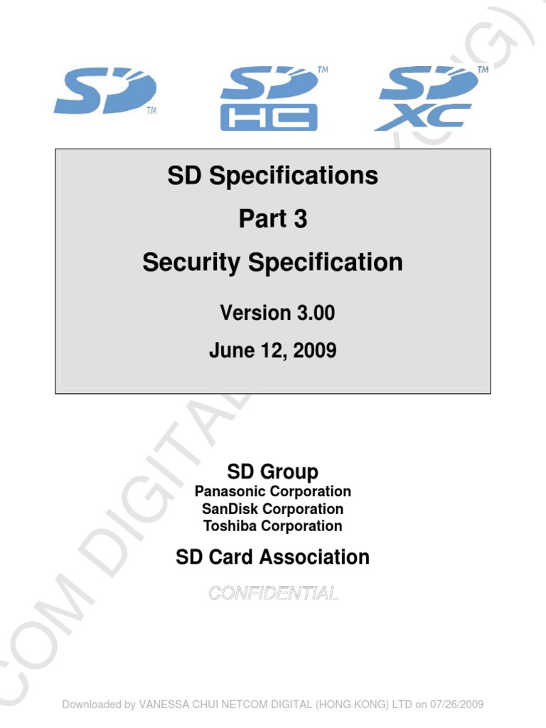 SD Group, SD Card Association - SD Specifications - Part 2 - Security Specification - Version 3. ...