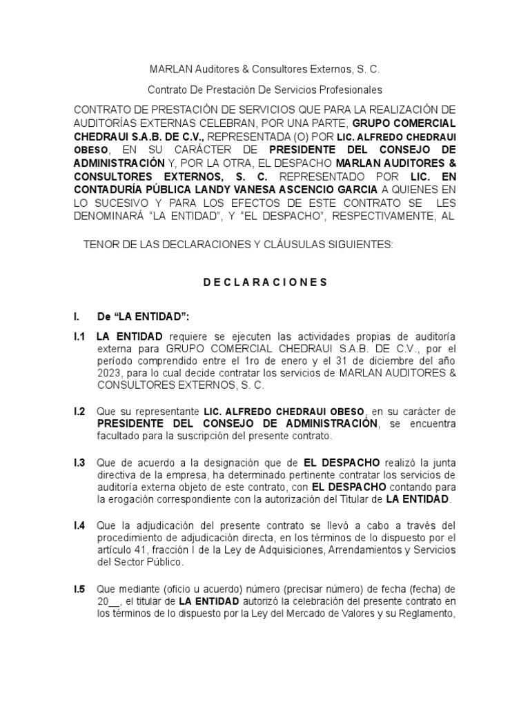 Carta Prestacion de Servicios | PDF | Auditoría | Economias