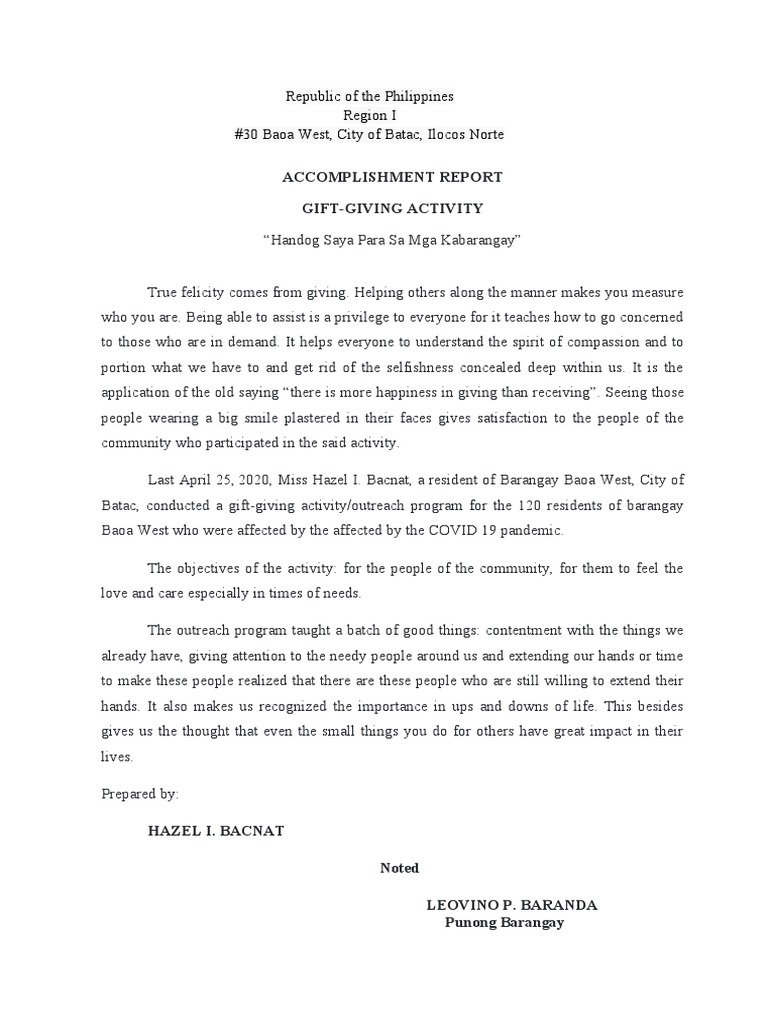 Accomplishment Report Gift Giving | PDF | Psychology