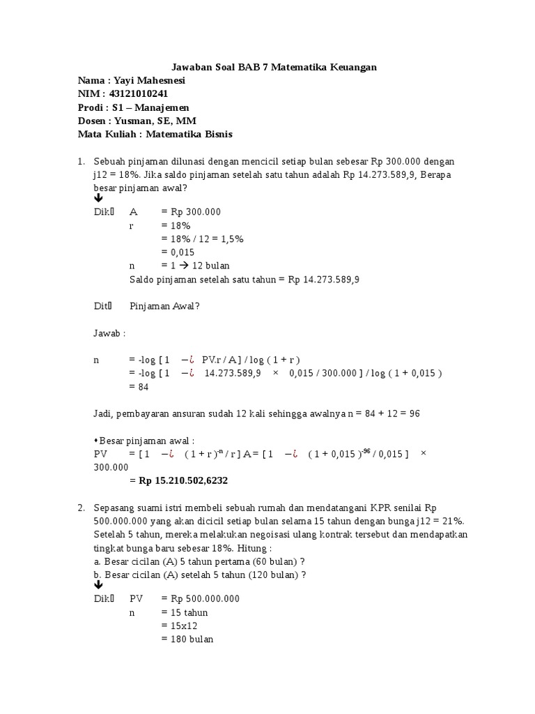 Jawaban Soal BAB 7 Matematika Keuangan.docx | PDF