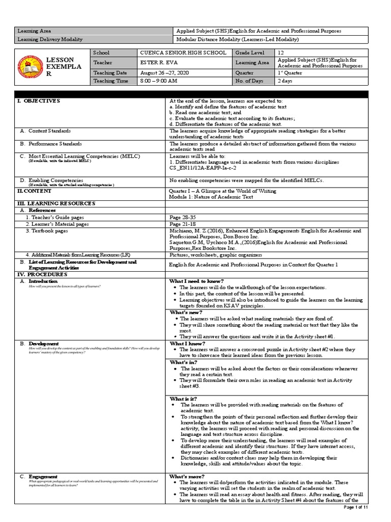 Eapp Exemplar | PDF | Learning | Essays