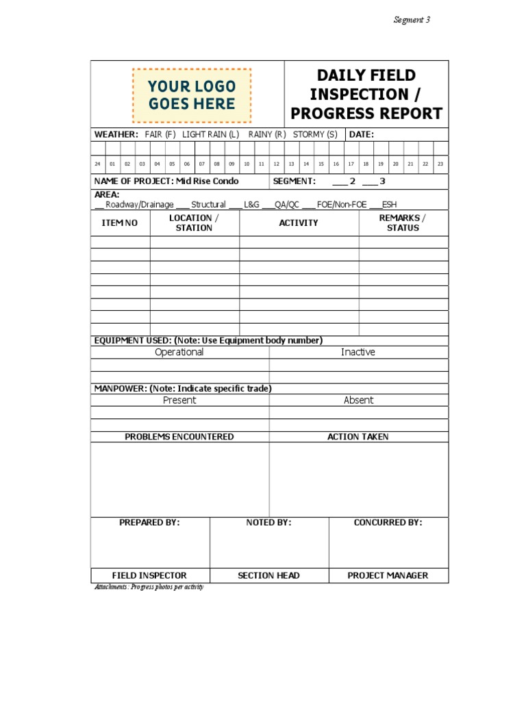 Daily Field Inspection / Progress Report: Operational Inactive | PDF