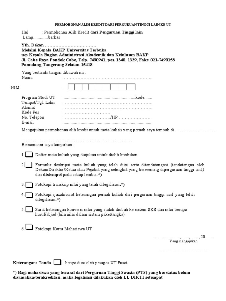 Formulir Pendaftaran UT | PDF