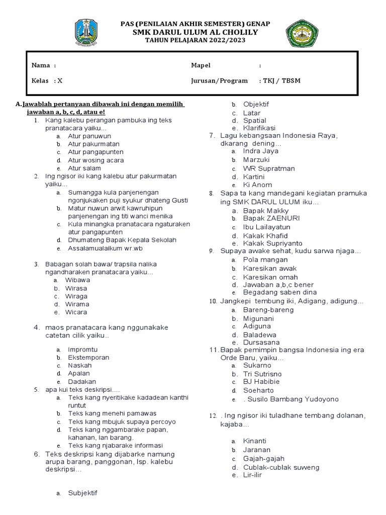 SOAL PAS B Jawa | PDF