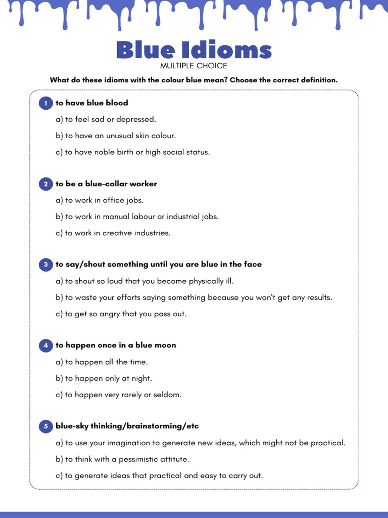 Blue Idioms Multiple Choice Worksheet | PDF