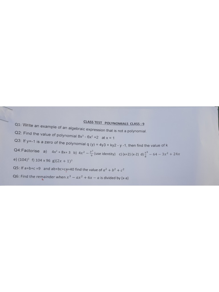Class 9 Worksheet | PDF