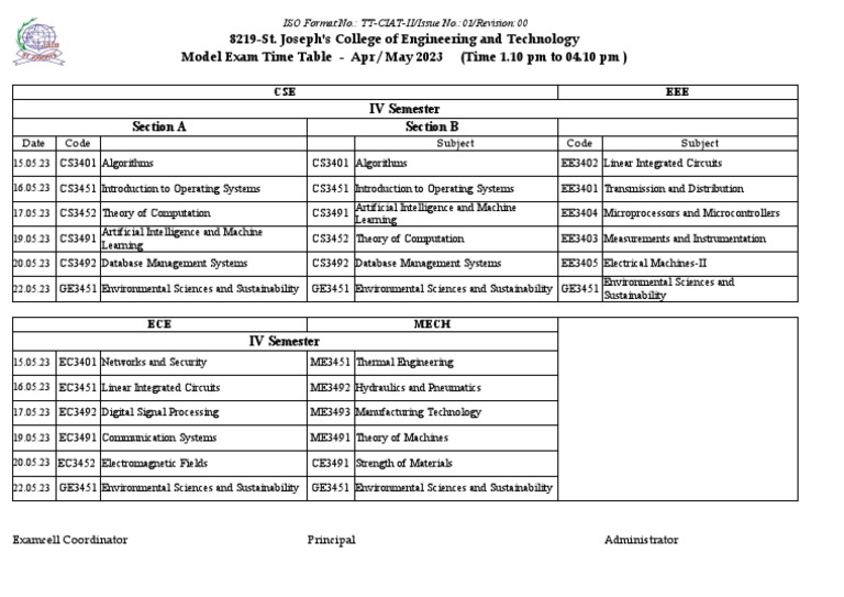 Model Exam Time Table II Year | PDF | Electrical Engineering | Information And Communications ...