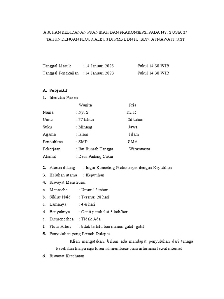 Asuhan Kebidanan Pranikah Dan Prakonsepsi Pada Ny | PDF