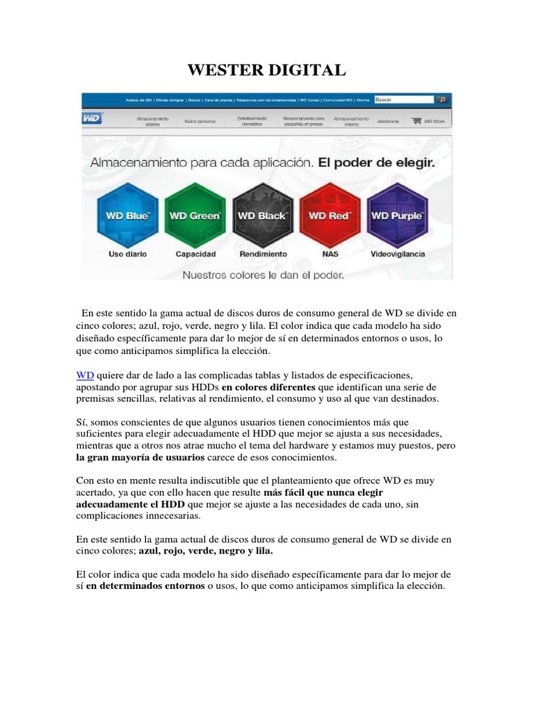 Colores de Disco de Wester Digital | PDF | Disco duro | Ciencias de la Computación