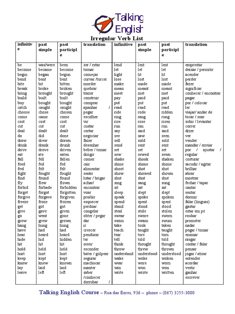 1 Verbos Irregulares | PDF | Syntax | Linguistic Typology