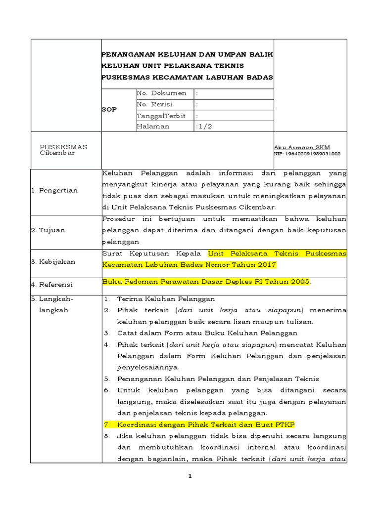Sop Penanganan Keluhan Pelanggan | PDF