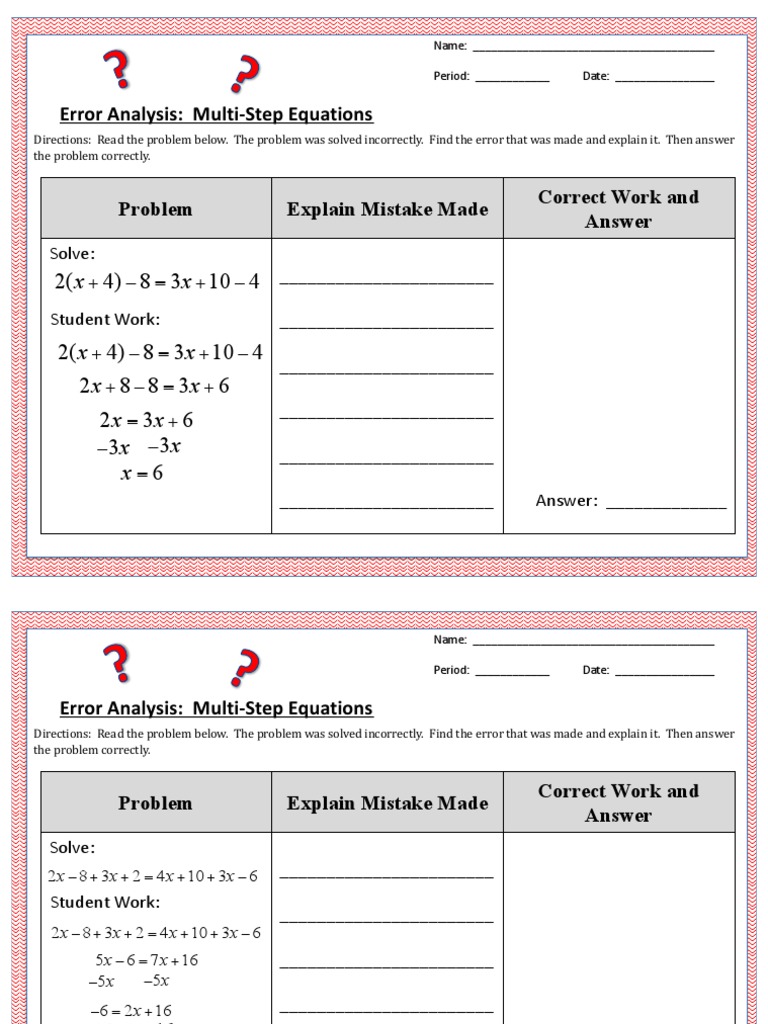 G7 Error Analysis Multi-Step Equations | PDF | Equations | Mathematical ...
