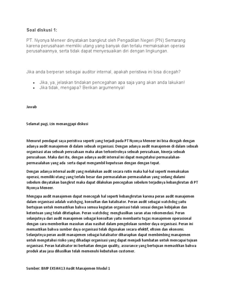 Diskusi 1 Audit Manajemen | PDF