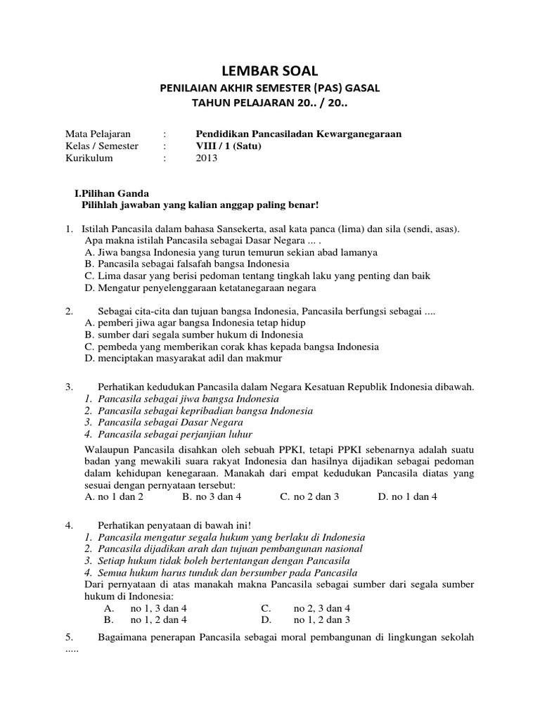 Latihan Soal Pas PKN 8 SMP | PDF