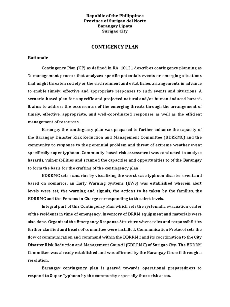 CONTINGENCY PLAN Blank | Download Free PDF | Emergency Management ...