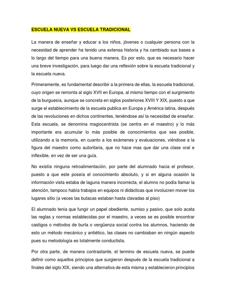 Escuela Nueva VS Escuela Tradicional | PDF