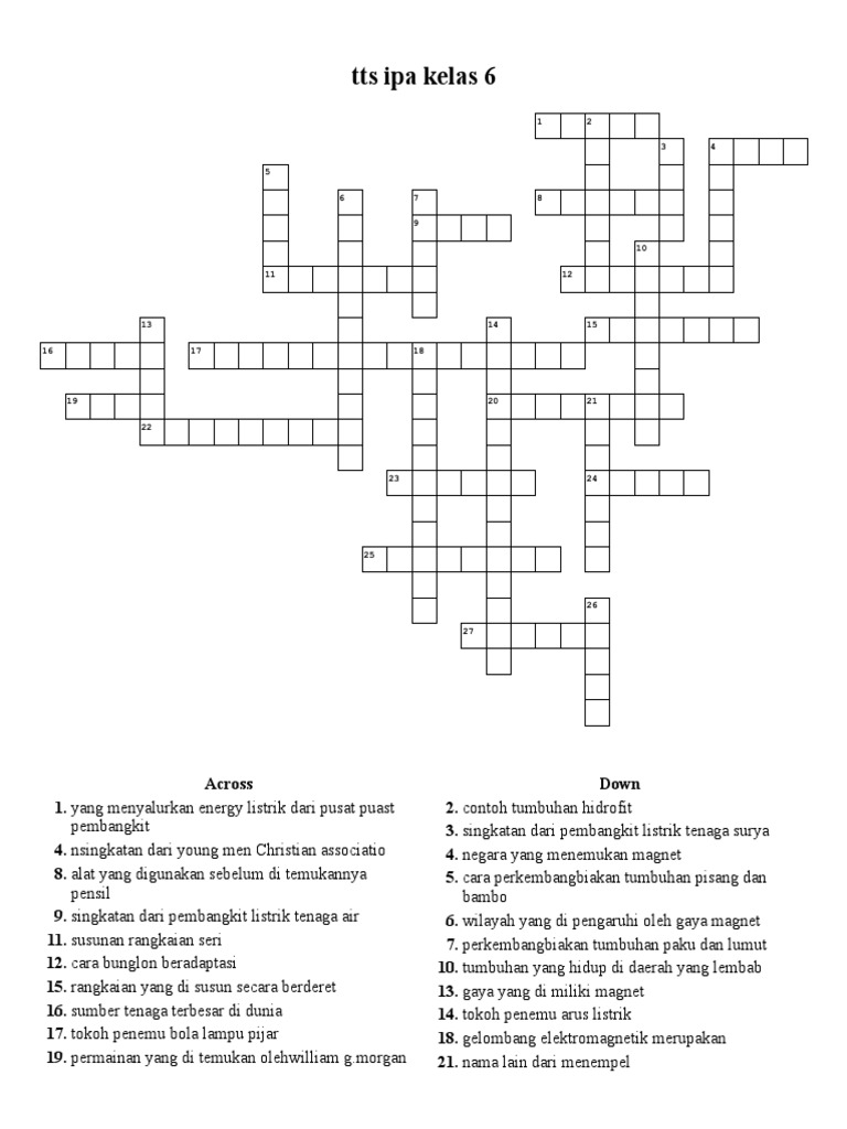 Teka-Teki Silang IPA Kelas 6 | PDF