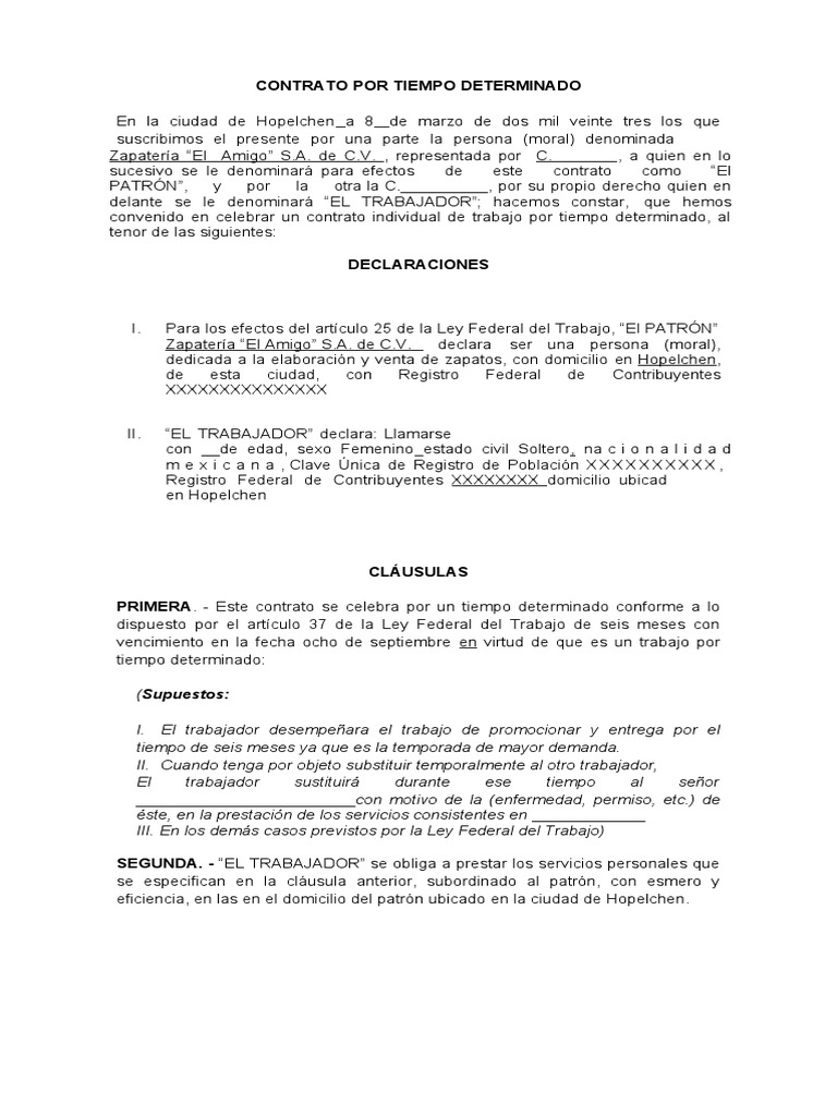 Contrato Tiempo Determinado | PDF