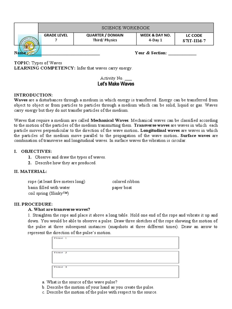 7 Q3 M3 LAS 3 Lets Make Waves MVDC | PDF | Waves | Nature