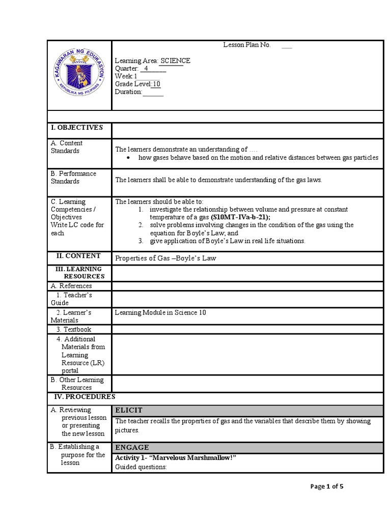 7es DLP Template JHS | PDF | Gases | Pressure