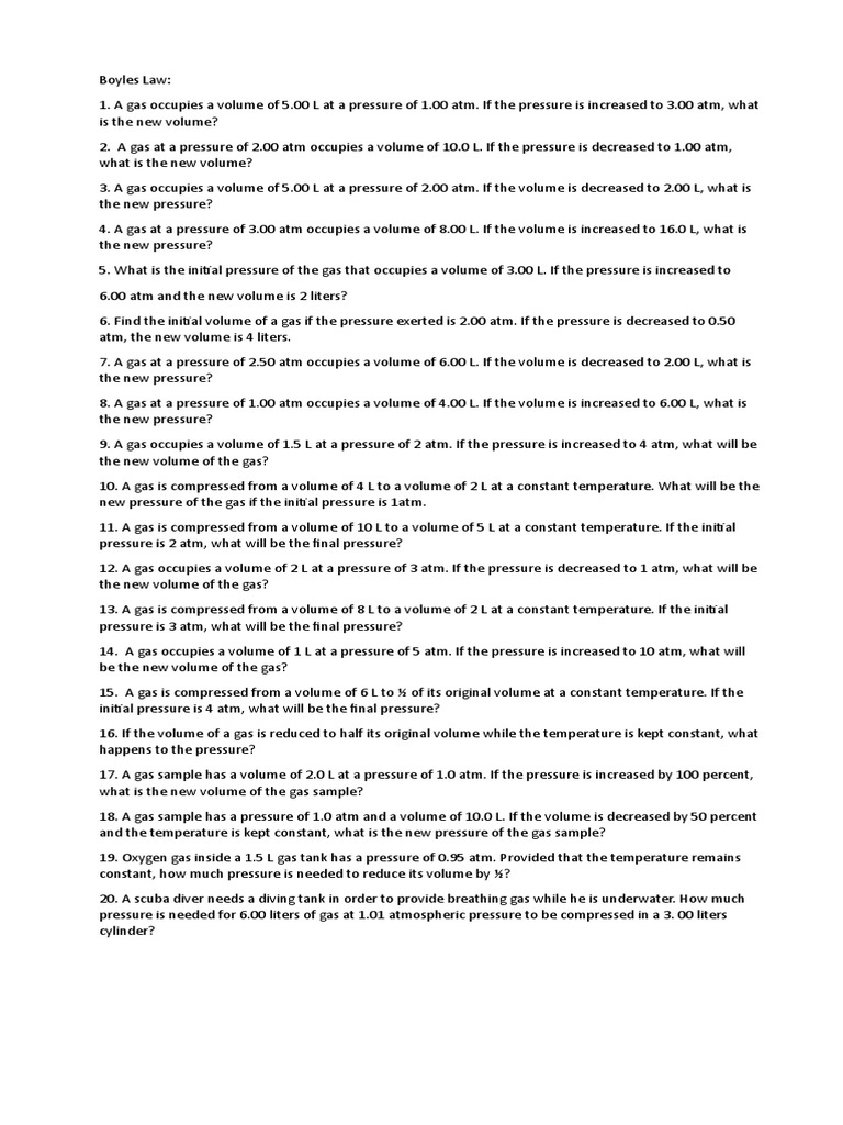 Gas Laws Practice Problems | PDF | Gases | Atmospheric Pressure