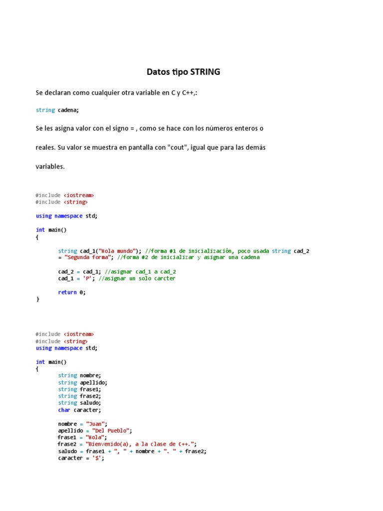 Datos Tipo String | PDF | C ++ | Ingeniería Informática