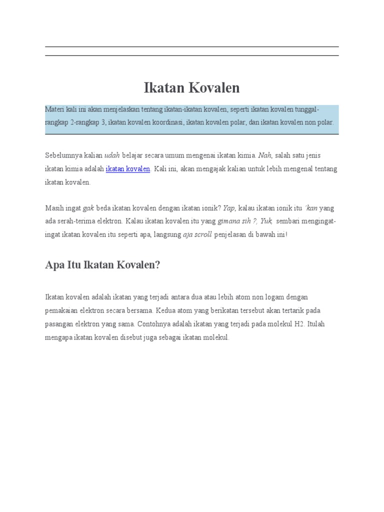 Contoh Ikatan Kovalen Rangkap 2 dan 3 | PDF