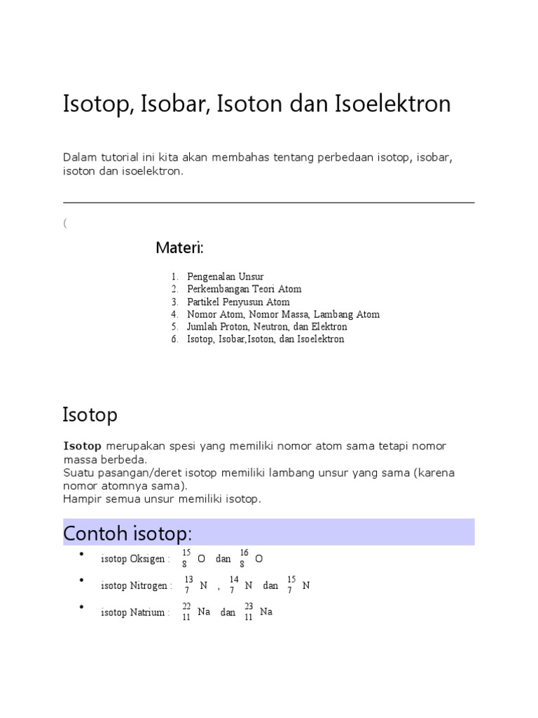 Perbedaan Isotop, Isobar, Isoton | PDF