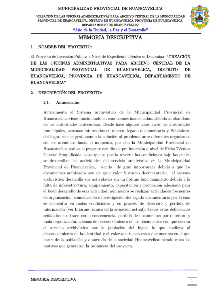 Memoria Descriptiva - Almacen y Archivo Central MPH OK | PDF | Geofísica | Cartografía