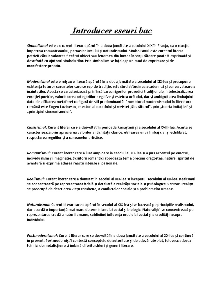 Introduceri Eseuri Bac | PDF