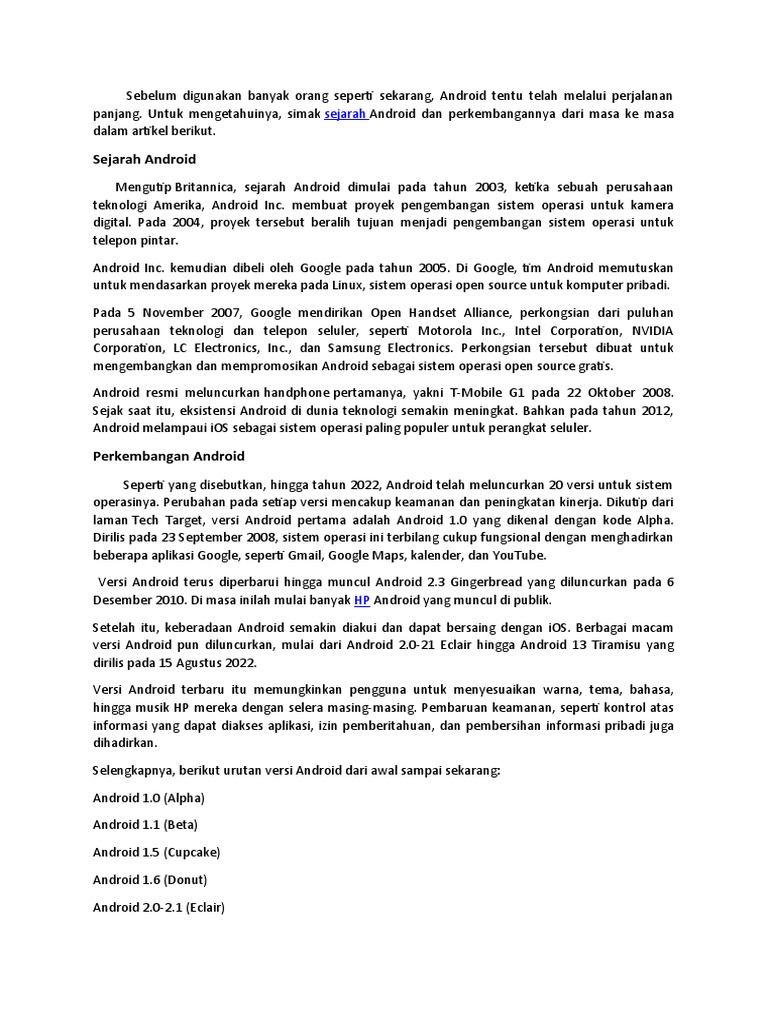 Sejarah dan Perkembangan Android | PDF