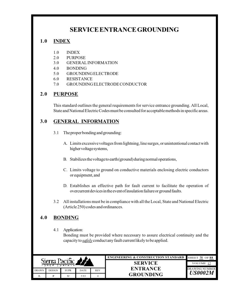 Service Entrance Grounding: 1.0 INDEX | PDF | Electrical Conductor ...