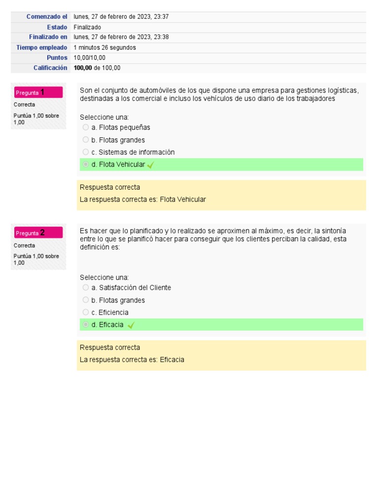 Actividad 2.3 - Cuestionario de La Unidad 2 - Sistemas de Información de Flota Vehicular | PDF ...