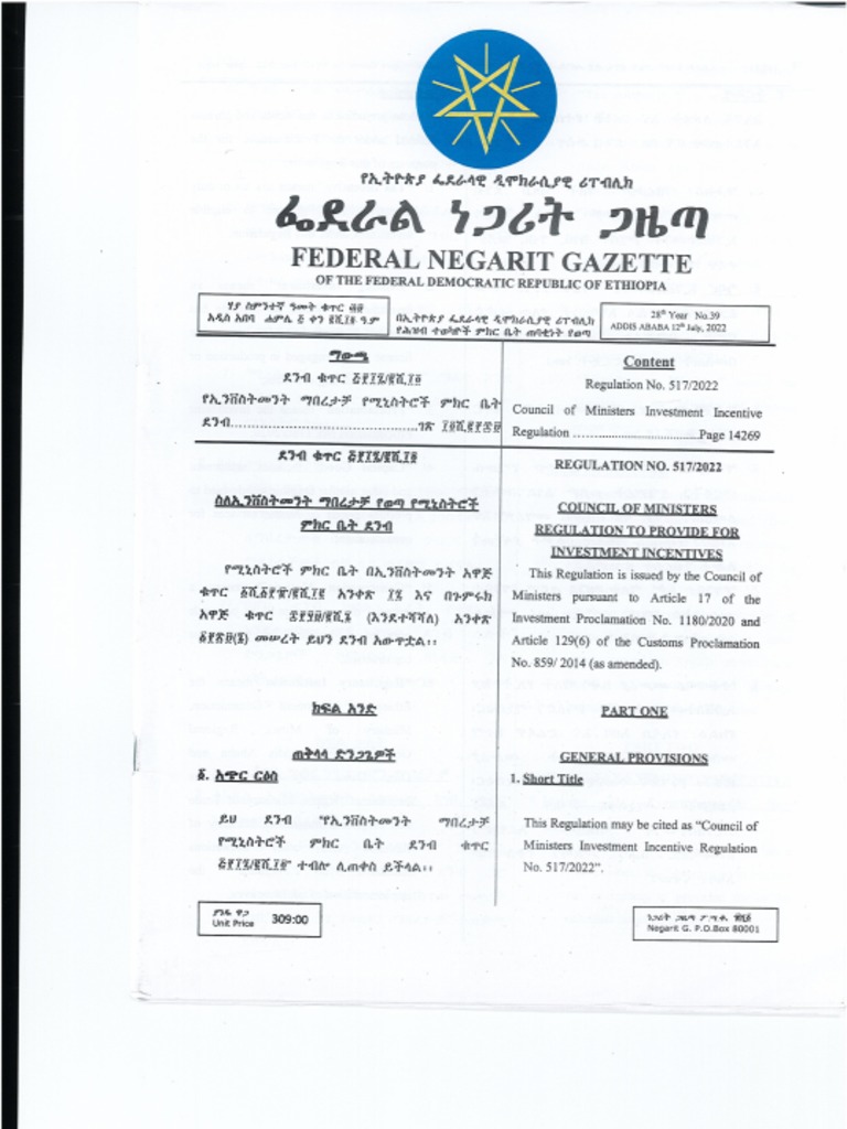 Investment Incentives Regulation No. 517 2022 | PDF