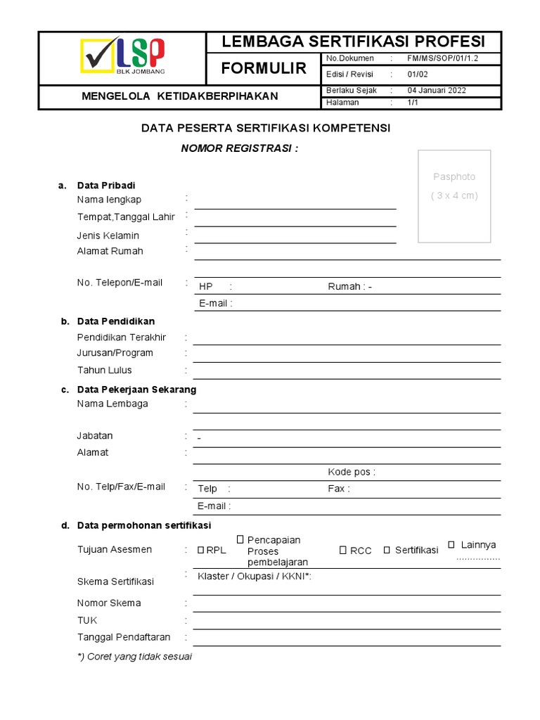 1.2. FORM Data Peserta Uji | PDF