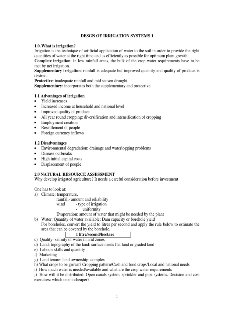 IRRIGATION SYSTEMS DESIGN NOTES - MR Mpala LSU | Download Free PDF ...