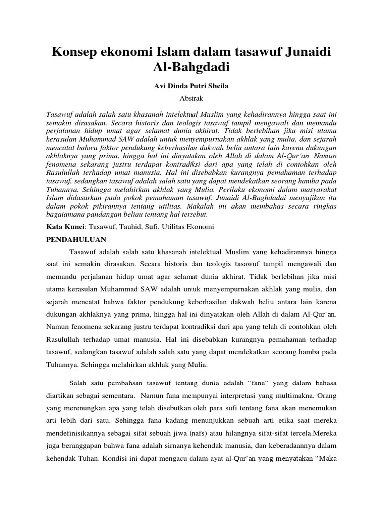Konsep Ekonomi Islam Dalam Tasawuf Junaidi Al | PDF