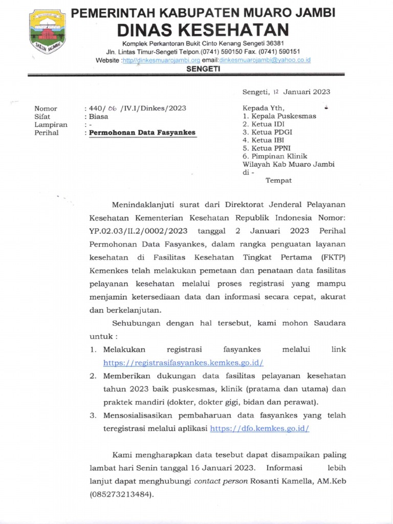 Surat Permohonan Data Fasyankes | PDF