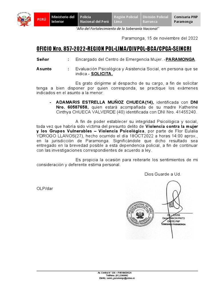 Oficio Cem | PDF | Policía | La violencia contra las mujeres