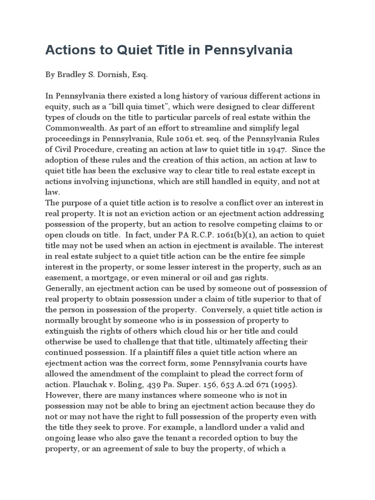 Quiet Title Actions in Pennsylvania | PDF | Complaint | Burden Of Proof ...
