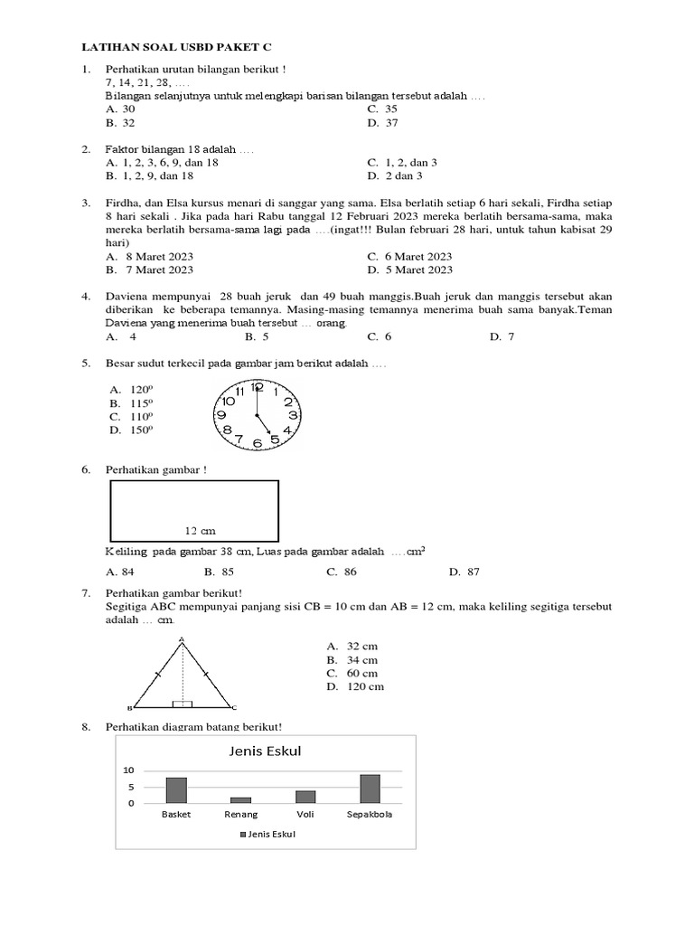 Soal Latihan Usbd Matematika Paket C 2023 | PDF