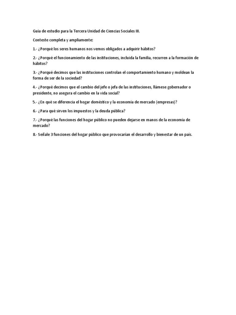 Guía de Estudio para La Tercera Unidad de Ciencias Sociales III | PDF Guía de Estudio para La Tercera Unidad de Ciencias Sociales III | PDF