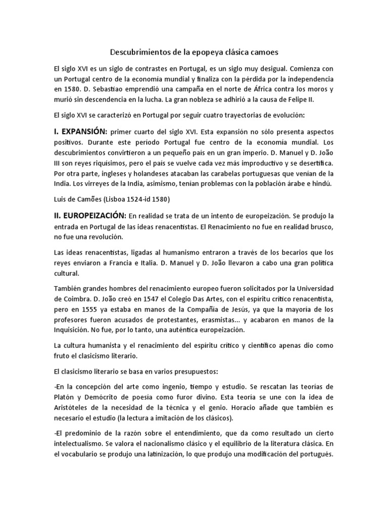Descubrimientos de La Epopeya Clásica Camoens | PDF | Renacimiento ...