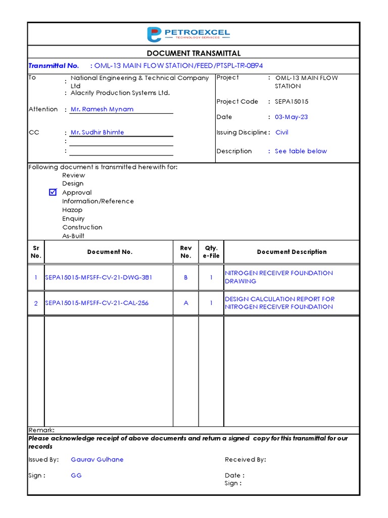 Oml-13 Main Flow Station-Feed-Ptspl-Tr-0894 | PDF