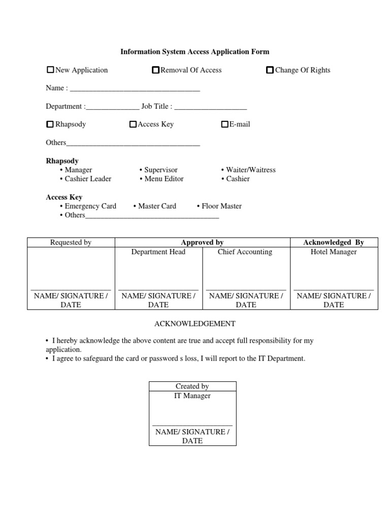 Access Application Form for Rhapsody System | PDF