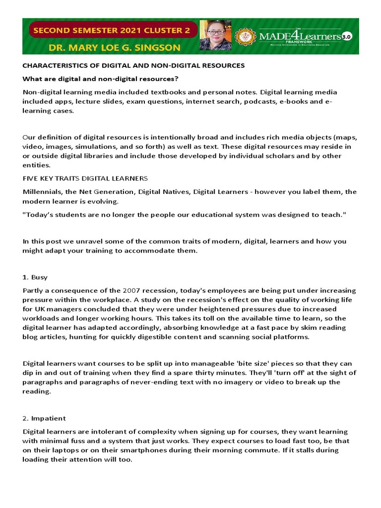 Digital vs Non-Digital Learning Resources | PDF | Learning | Media ...